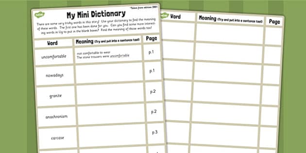 Mini Dictionary Writing Template to Support Teaching on Ug - ug, dictionary