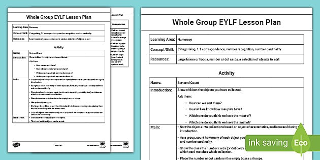 Sort and Count EYLF Lesson Plan Adult Guidance - Twinkl