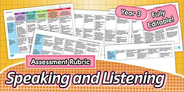 Australian Curriculum Yr 3 Speaking and Listening Rubric