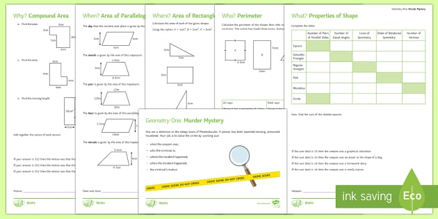 * NEW * Geometry One - Murder Mystery Activity Pack