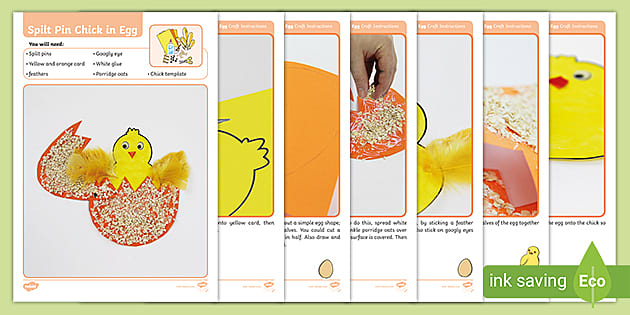 Split Pin Chick in Egg Craft Instructions (teacher made)