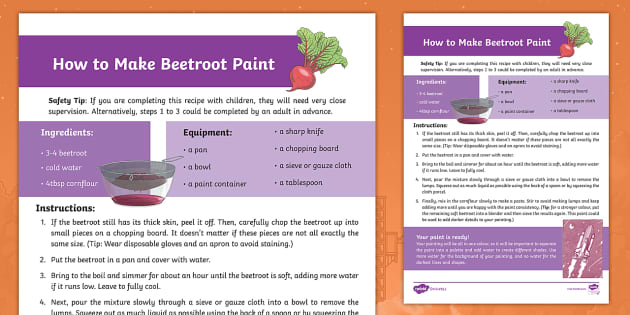 How to Make Beetroot Paint - Recipe for KS2 (teacher made)