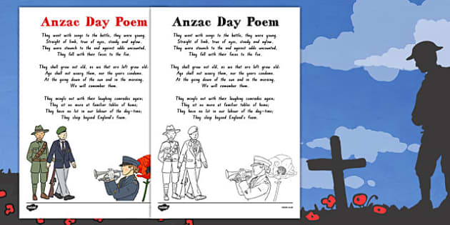 Anzac Day Ode of Remembrance Colouring In Poem