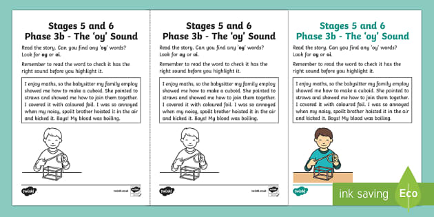 Northern Ireland Linguistic Phonics Stage 5 and 6 Phase 3b, 'oy' Sound