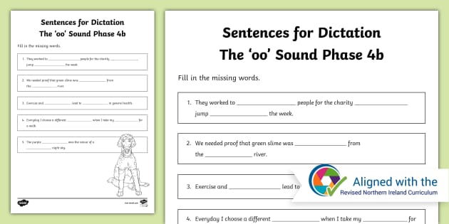 Linguistic Phonics Phase 4b oo Dictation Sentences Worksheet