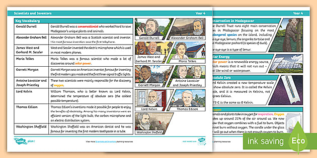 Science Knowledge Organiser: Scientists and Inventors Year 4