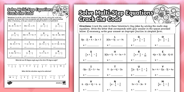 8th Gr Solve Multi-Step Equations Crack the Code - Twinkl 8th Gr Solve Multi-Step Equations Crack the Code - Twinkl