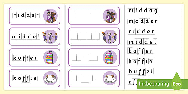 Bou Woorde Met Dubbel Konsonante -bb, -dd, -ff en -gg Woordkaarte