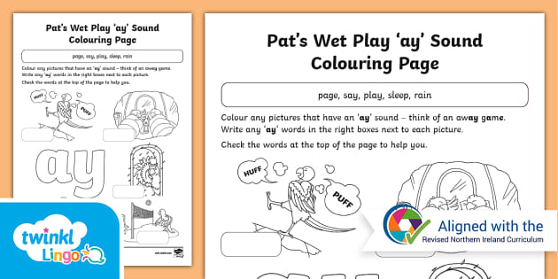 Pat's Wet Play 'ay' Sound Colouring Page (teacher made)
