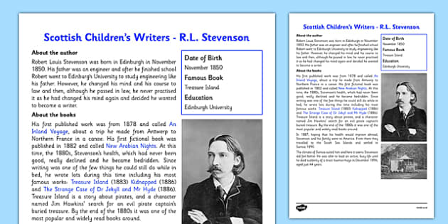 Scottish Children's Writers RL Stevenson Information Sheet - CfE, Literacy