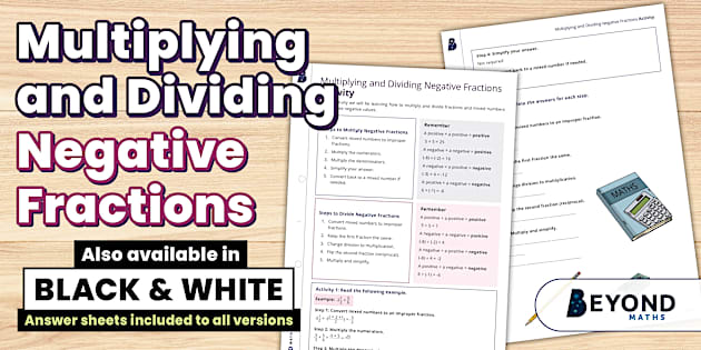 Multiplying and Dividing Negative Fractions Activity