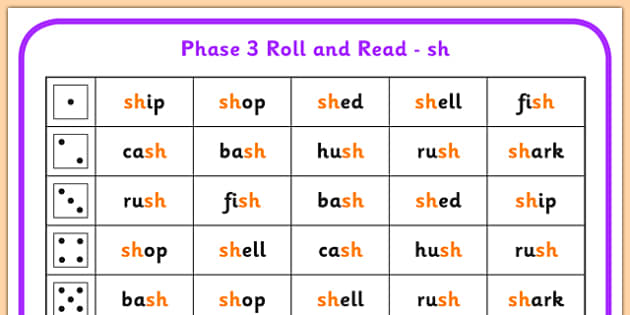 Phase 3 sh Phoneme Roll and Read Mat - phase 3, roll, read, mat