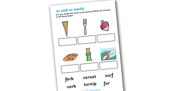 or' and 'ur' Sounds Matching Activity Worksheet - 'or', 'ur'