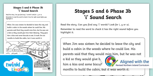 Northern Ireland Linguistic Phonics Phase 3b 'i' Sound Search Worksheet