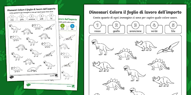 Dinosauri Colora il foglio di lavoro dell'importo - Twinkl