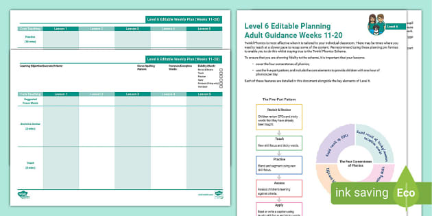 Level 6 Phonics Editable Weekly Plan. Weeks 11-20 - Twinkl