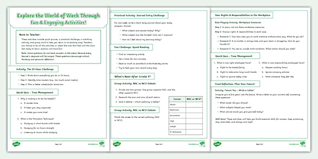 World of Work Grade 9 Life Orientation Activities - Twinkl