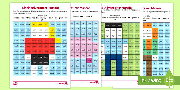 Phase 3 Block Adventurer Mosaic Worksheets - Twinkl