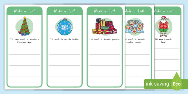 Make a List! NZ Christmas Writing Adjectives Activity