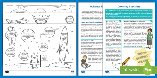 Parent and Child School Readiness Colouring Checklist Transition Pack