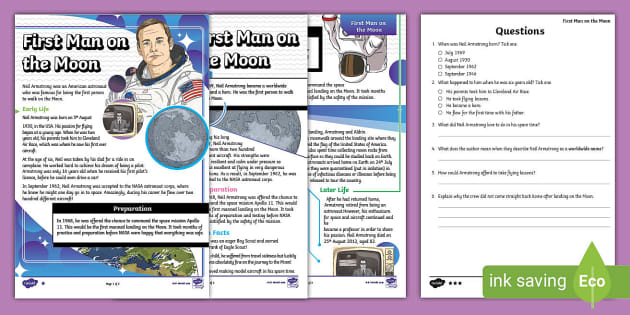 LKS2 Neil Armstrong Differentiated Reading Comprehension Activity