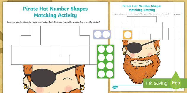Pirate Hat Number Shape Outline and Matching Posters Activity Pack