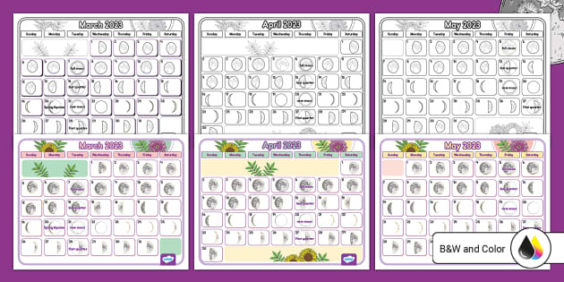 2023 Spring Moon Phases Calendars (teacher made) - Twinkl