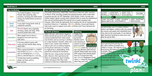 History Knowledge Organiser: World War II UKS2 - Twinkl