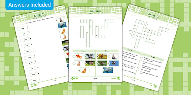 Animals Vocabulary Crosswords for EAL Learners - Twinkl