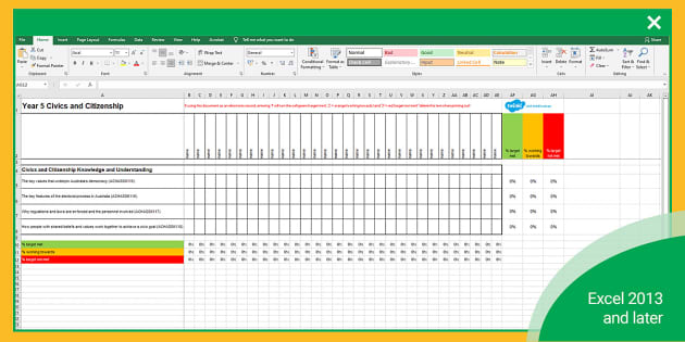 Australian Curriculum Year 5 Civics and Citizenship Assessment Spreadsheet
