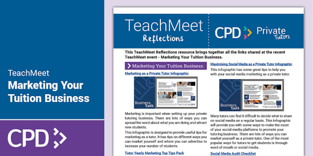 FREE! - TeachMeet Reflections - Marketing Your Tuition Business