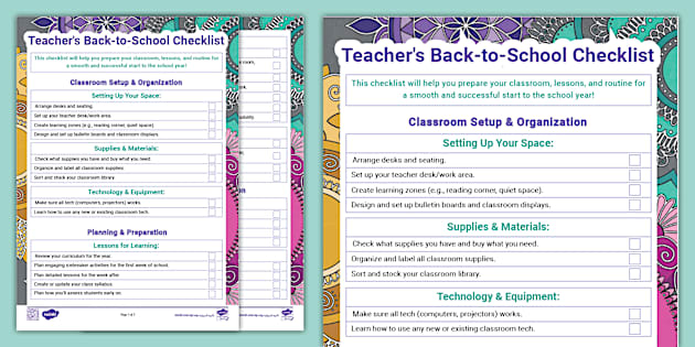 Teachers Back-to-School Checklist (professor feito) - Twinkl