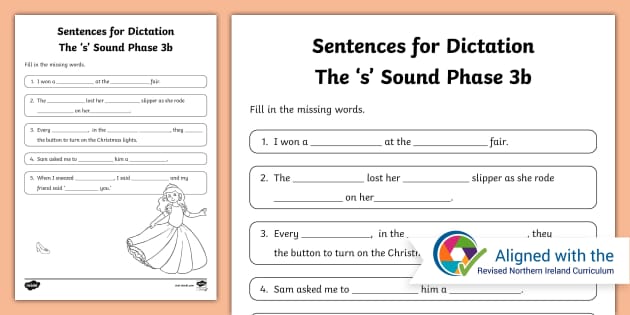 Northern Ireland Linguistic Phonics 3b 's' Sound Dictation Sentences