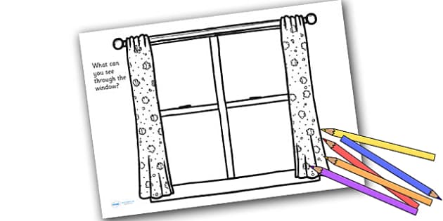Window Frame Drawing Sheet - writing, drawing, colouring, eyes