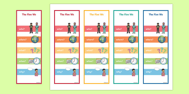 👉 The Five Ws Bookmarks - The Five Ws Word Cards
