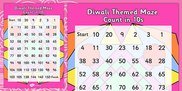 Diwali Counting in 10s Maze (teacher made) - Twinkl