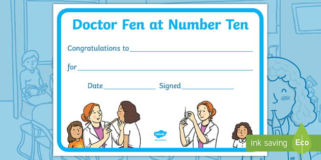 Exploring My World Aistear - Doctor Fen at Number Ten Certificate