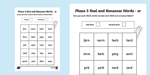 Phase 3 er Colour by Phoneme Real and Nonsense Words Worksheet / Worksheet
