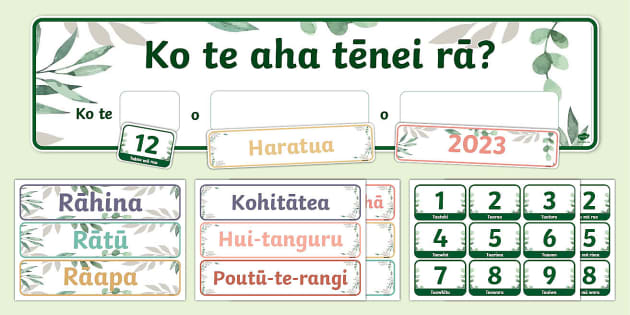 Botanical-Themed Todays Date Display Pack - Te Reo Māori