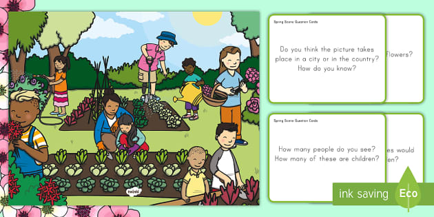 Spring Scene and Question Cards (teacher made)