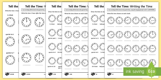 Year 2 Tell and Write the Time Differentiated Worksheet / Worksheets