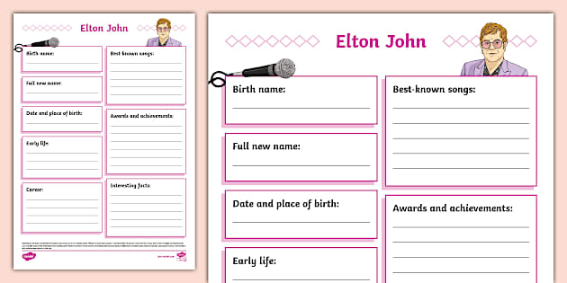 Elton John Fact File Template, Elton John - Twinkl Elton John Fact File Template, Elton John - Twinkl