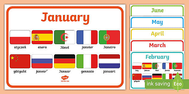 Months of the Year Mixed Languages Display Poster - Twinkl