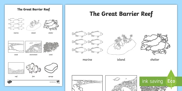Great Barrier Reef Words Colouring Sheet (teacher made)