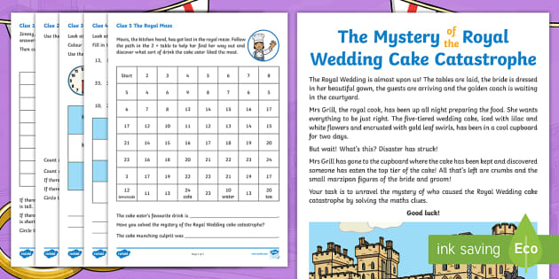 KS1 The Mystery of the Royal Wedding Cake Catastrophe Maths Mystery Game