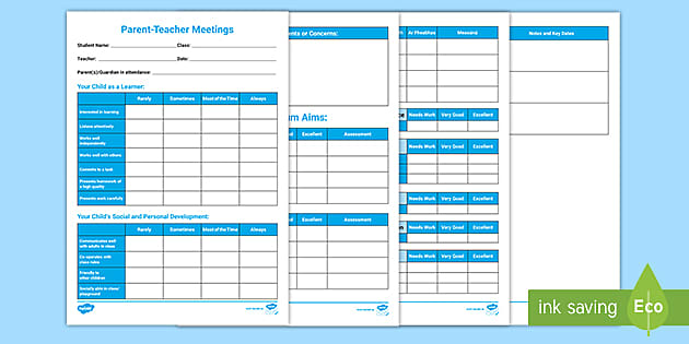 1st and 2nd Class Parent Teacher Meeting Planning Template