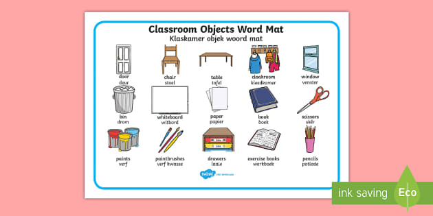 Classroom Objects Word Mat A - Afrikaans/English - Classroom Objects ...