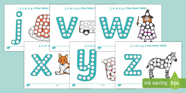 j, v, w, x, y, z Button Placing Fine Motor Skills Activity