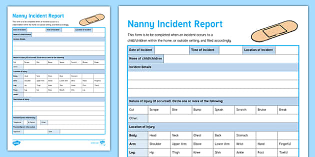 Australian Nanny Incident Form Editable Proforma-Australia