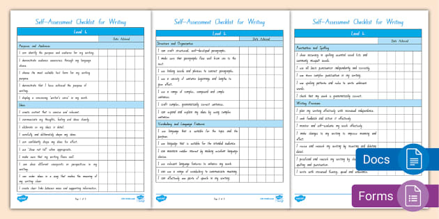 Level 4 NZ Writer's Self-Assessment Checklist (teacher made)